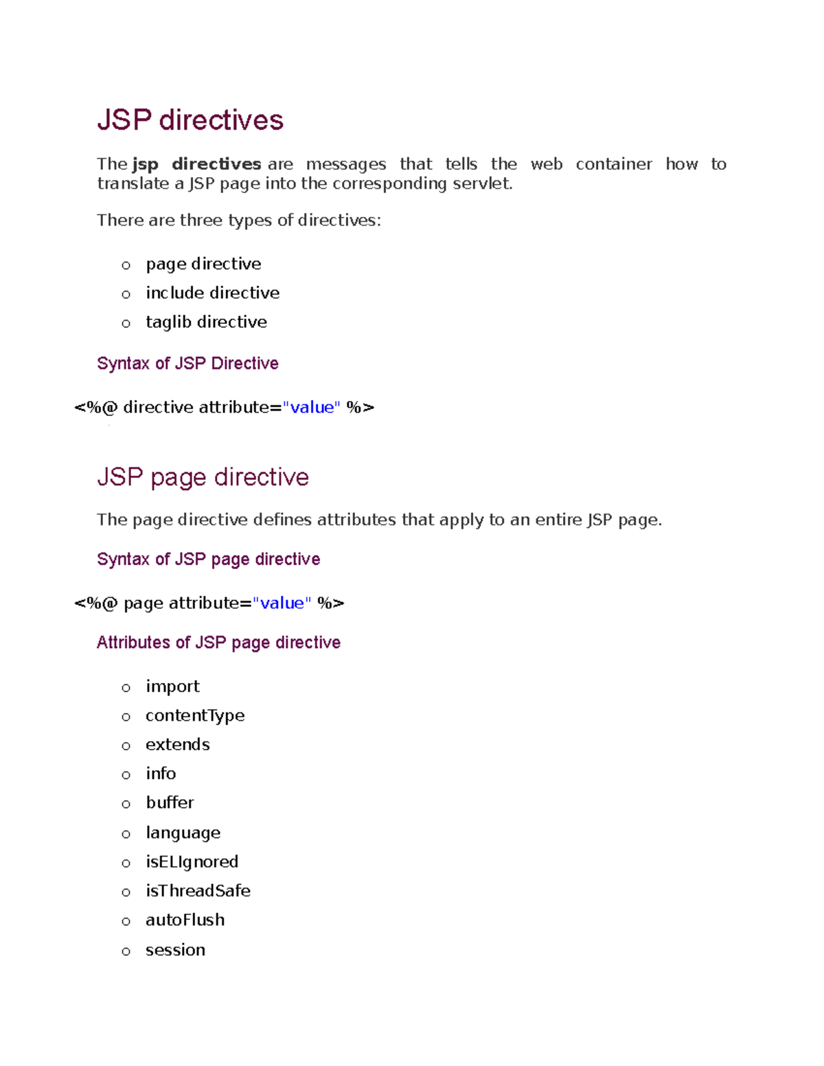AJP UNIT 4 - INTRO - JSP directives The jsp directives are messages that tells the web container ...