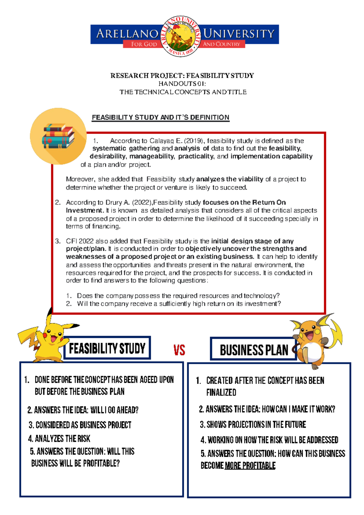 Feasib- Handouts-01 - BUSINESS - RESEARCH PROJECT: FEASIBILITY STUDY ...