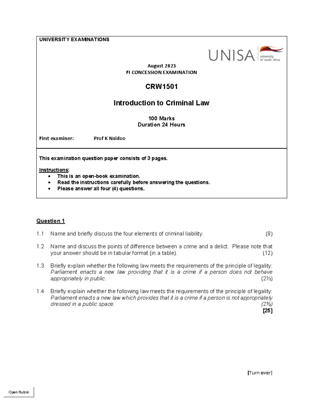 CRW1501 August 2023 FIC EQP - [Turn over] Question 1 1 Name and briefly ...