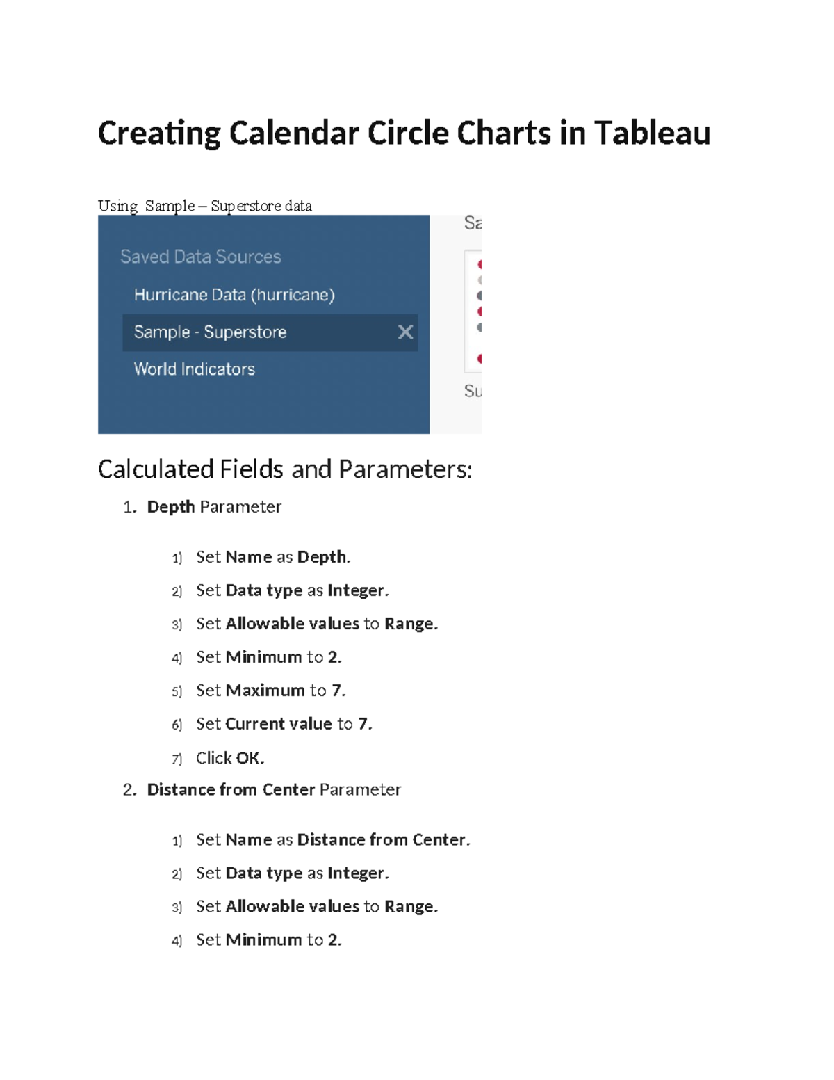Calendar Circle Charts - Depth Parameter 1) Set Name as Depth. 2) Set ...