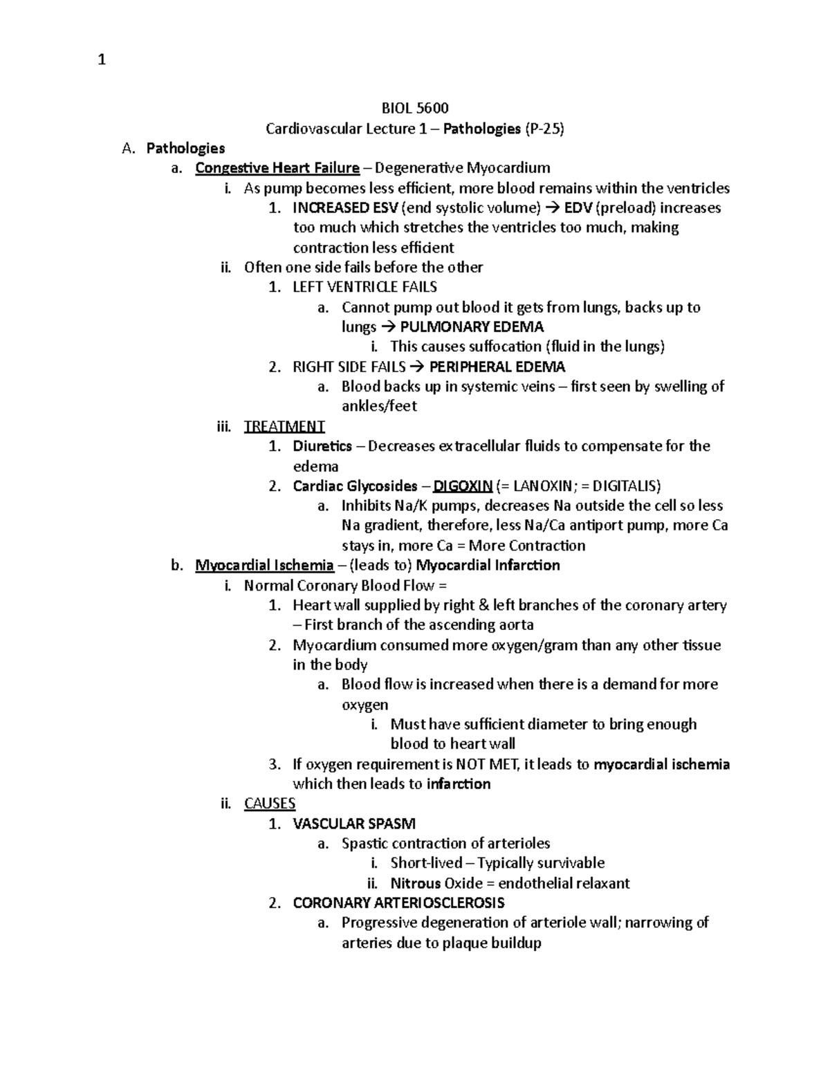L1 – Cardio Pathologies - 1 BIOL 5600 Cardiovascular Lecture 1 – Pathologies (P-25) A ...