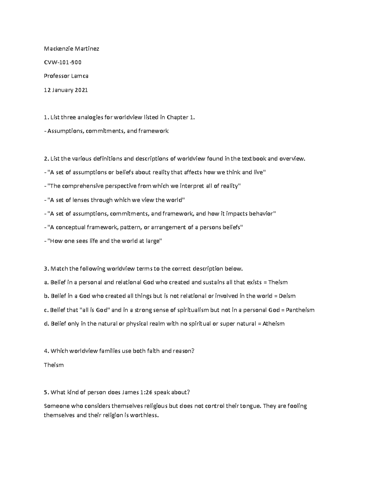 CVW-101 Topic 1 Study Guide - Mackenzie Martinez CVW-101- Professor ...