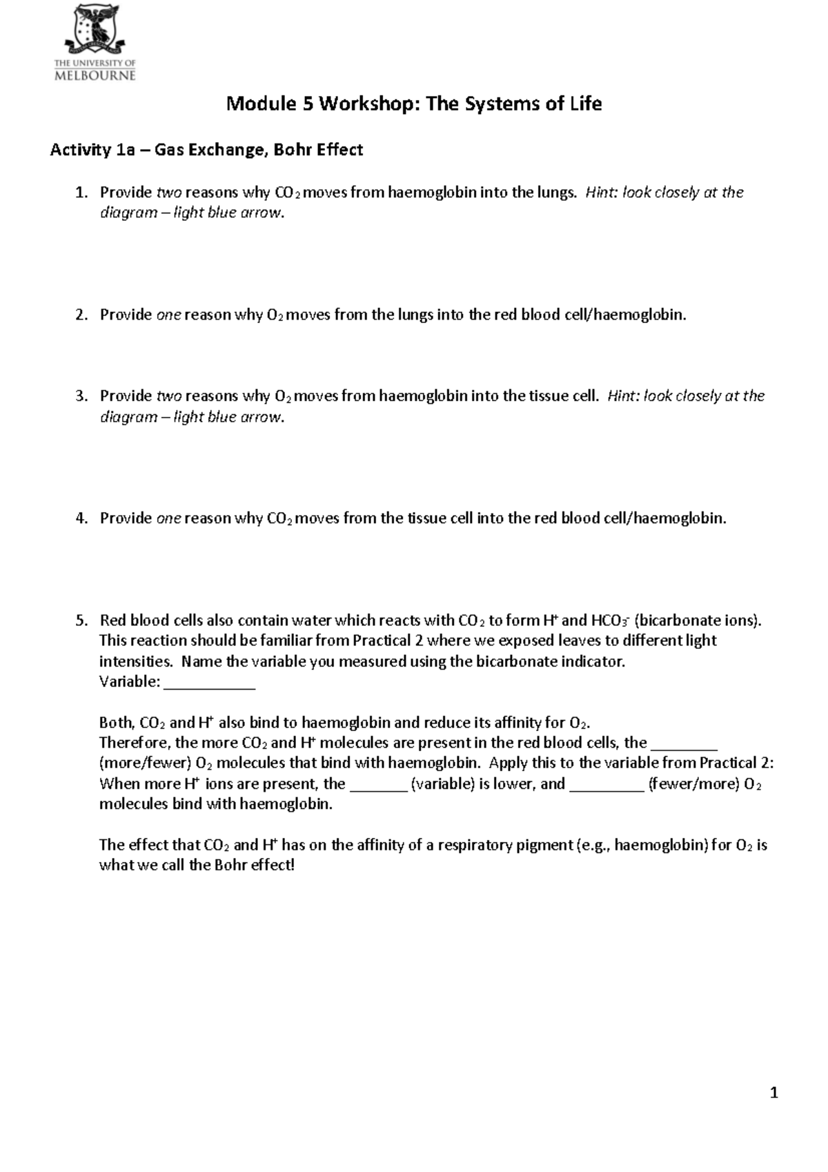 BIOL SM1 2023 Workshop Tutorial 5 Student-1 - Module 5 Workshop: The Systems of Life Activity 1a ...