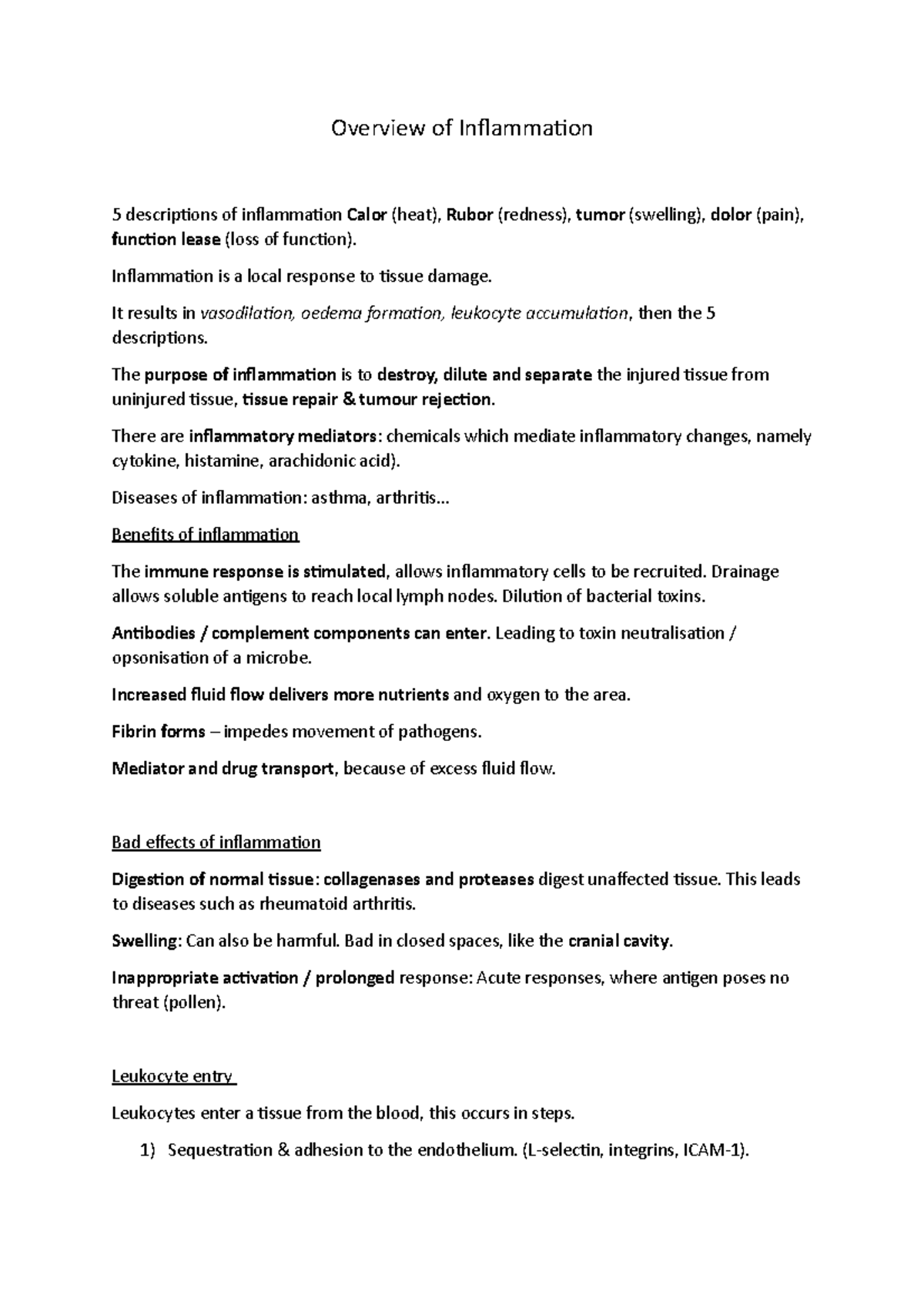 Inflammation (overview) - Overview of Inflammation 5 descriptions of ...