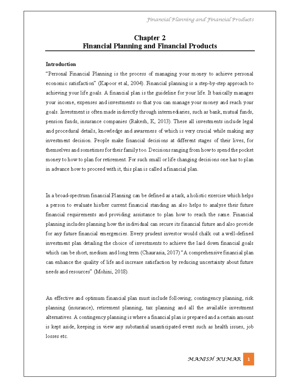 Chapter 2 Fin Planning - Important notes - Chapter 2 Financial Planning ...