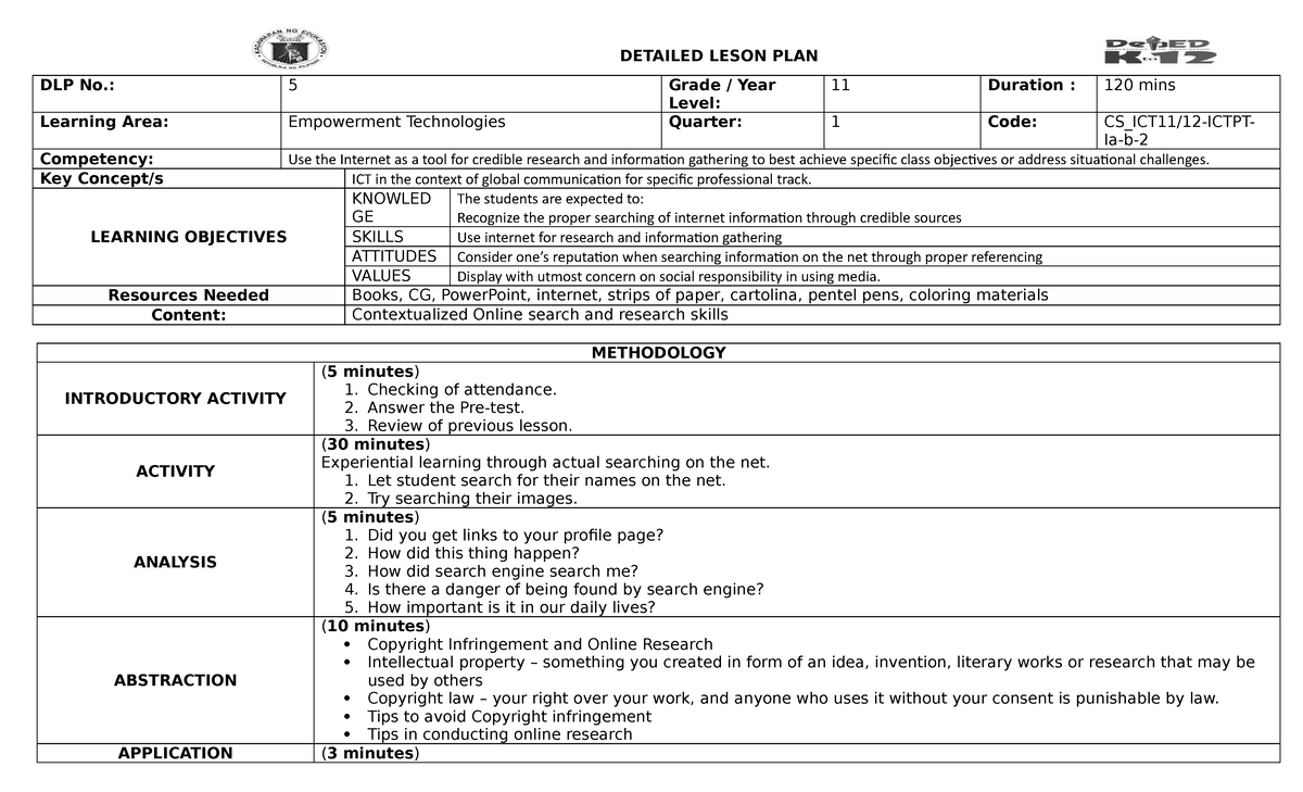Dlp5 - English Club - DETAILED LESON PLAN METHODOLOGY INTRODUCTORY ...