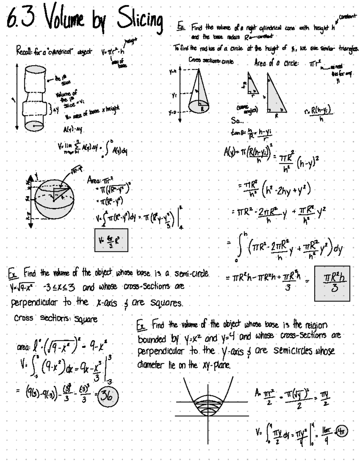 Calc 2 6.3 Volume By Slicing - MATH112 - Studocu