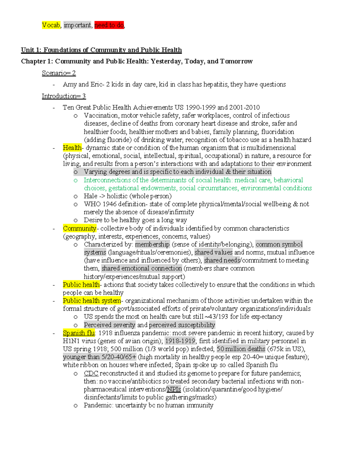 Public Health 1-4 textbook notes - Unit 1: Foundations of Community and ...