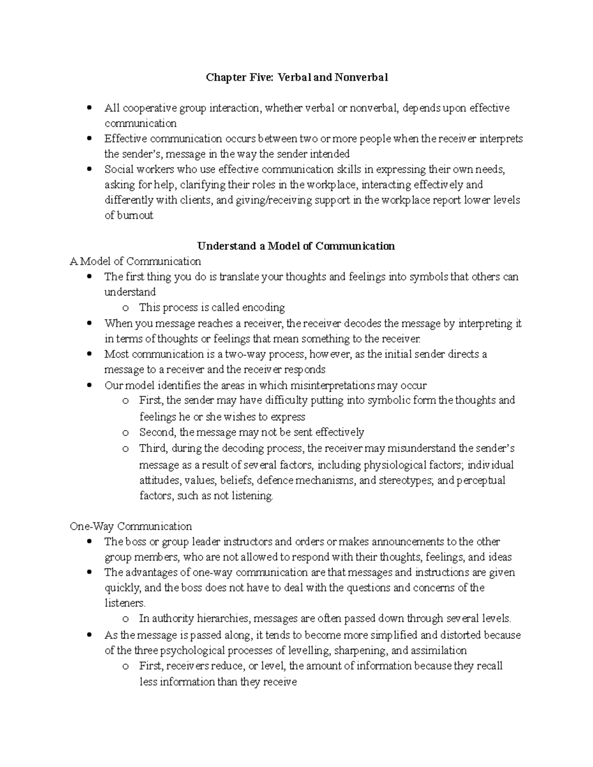 Chapter Five Verbal and Nonverbal Communication - Chapter Five: Verbal ...