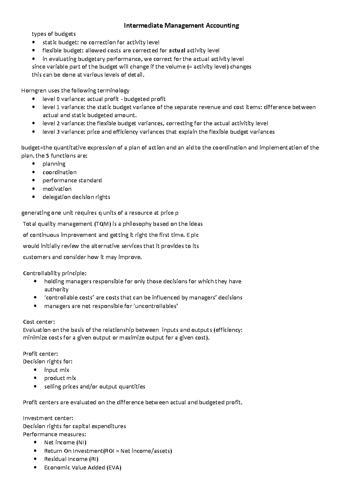 Summary lectures and tutorials Intermediate Management Accounting 2011/ ...