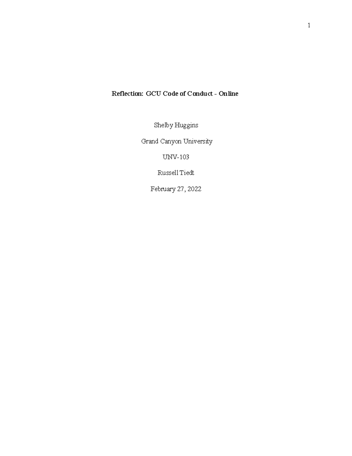 Reflection GCU Code Of Conduct Online Reflection GCU Code Of Conduct