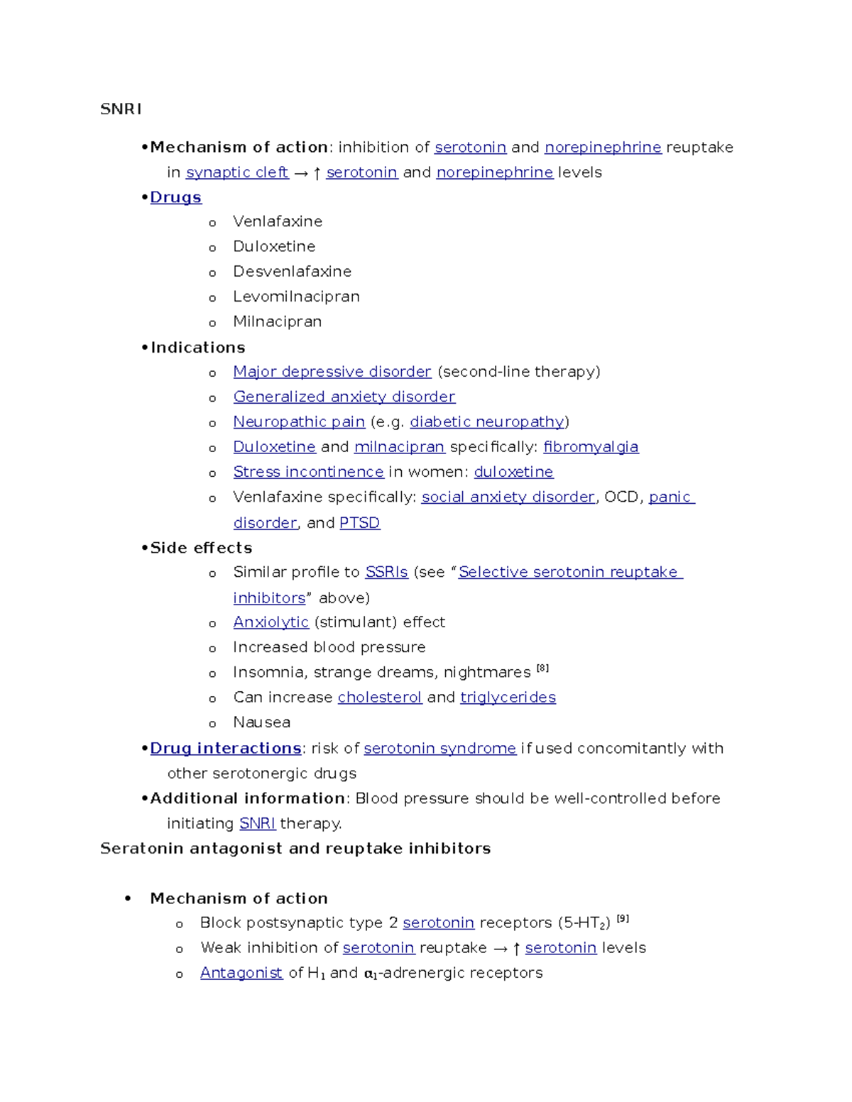 SNRI - Farma - SNRI Mechanism of action : inhibition of serotonin and ...