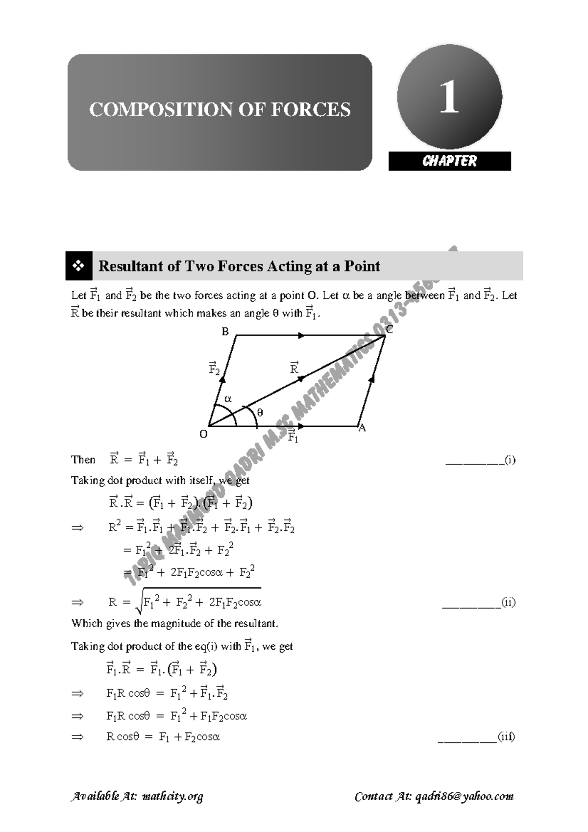 Ch01 Composition of Forces - M th 1 COMPOSITION OF FORCES CHAPTER ...