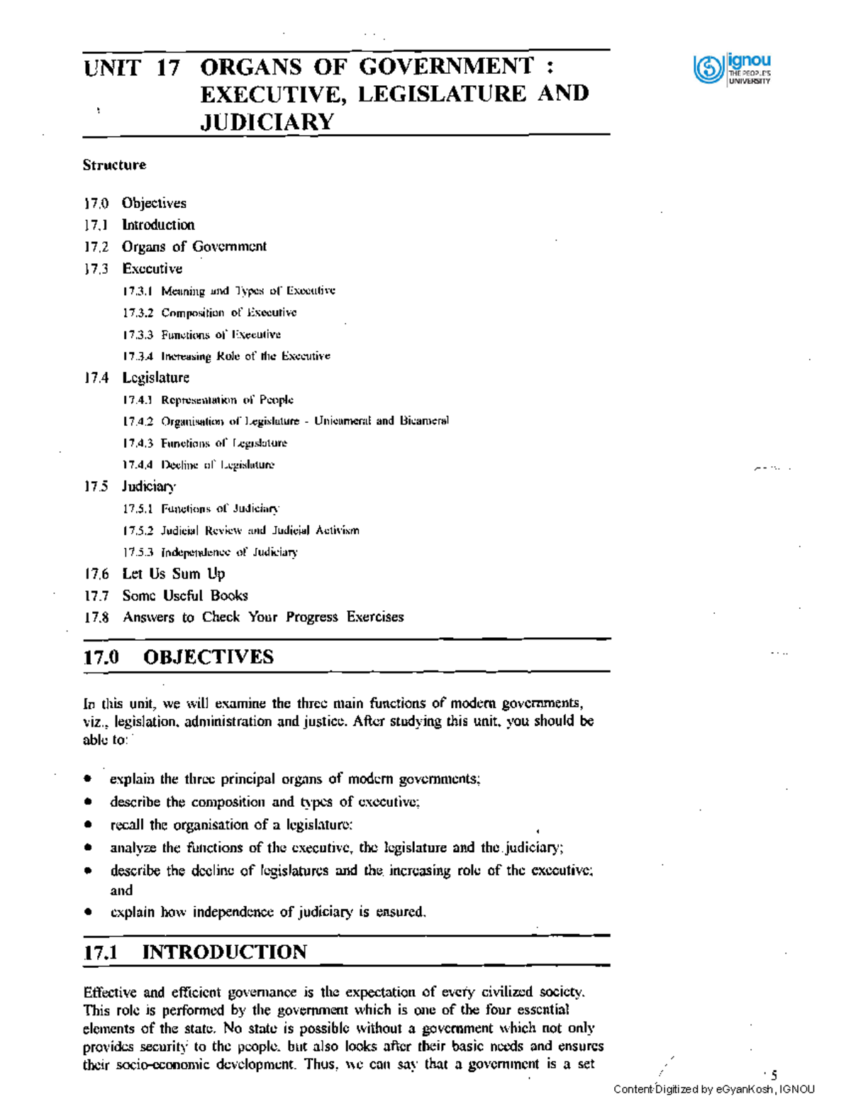 Unit-17 - pol. sci notes - UNIT 17 ORGANS OF GOVERNMENT : EXECUTIVE ...