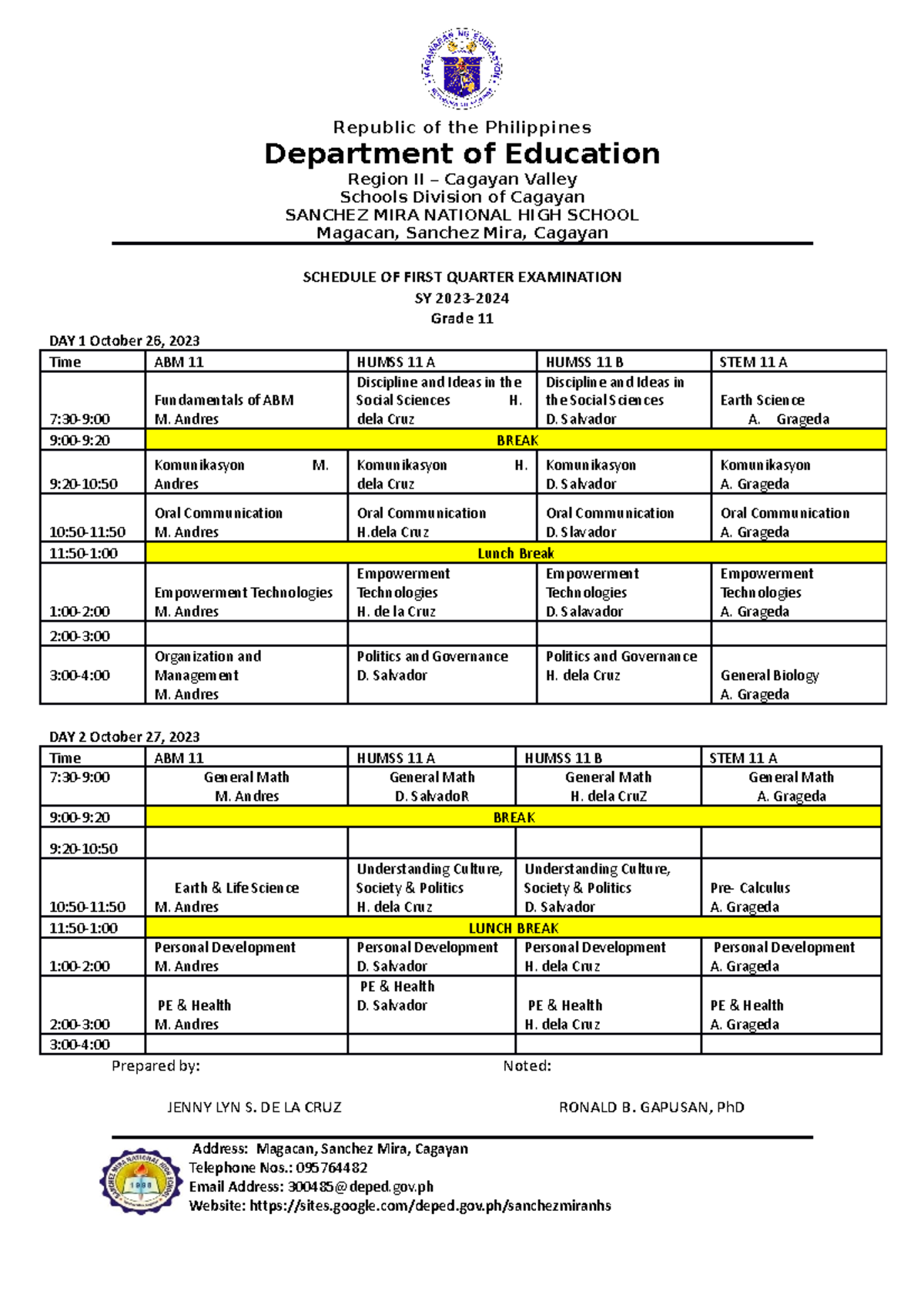 Exam-sked-2023 - nsjdswd - Republic of the Philippines Department of ...