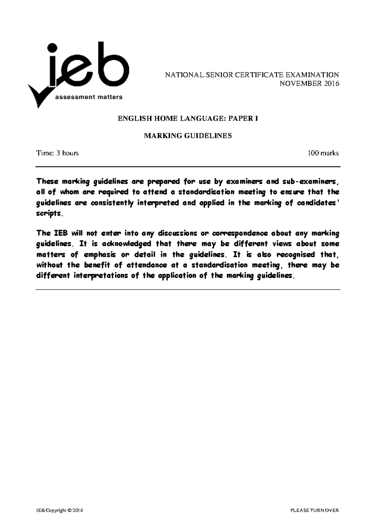 Grade 12 English home language 2016 memo - NATIONAL SENIOR CERTIFICATE ...