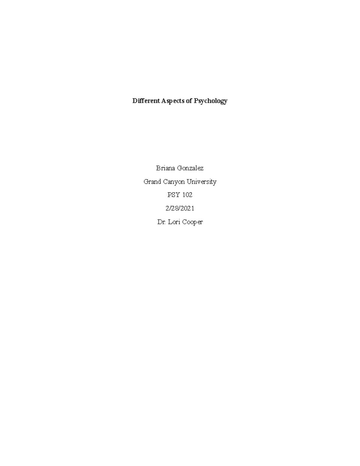 Aspects of Psychology - An essay - Different Aspects of Psychology ...