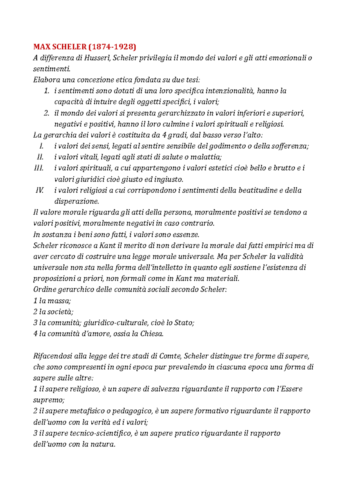 Scheler - Storia della filosofia contemporanea - MAX SCHELER (1874-1928 ...