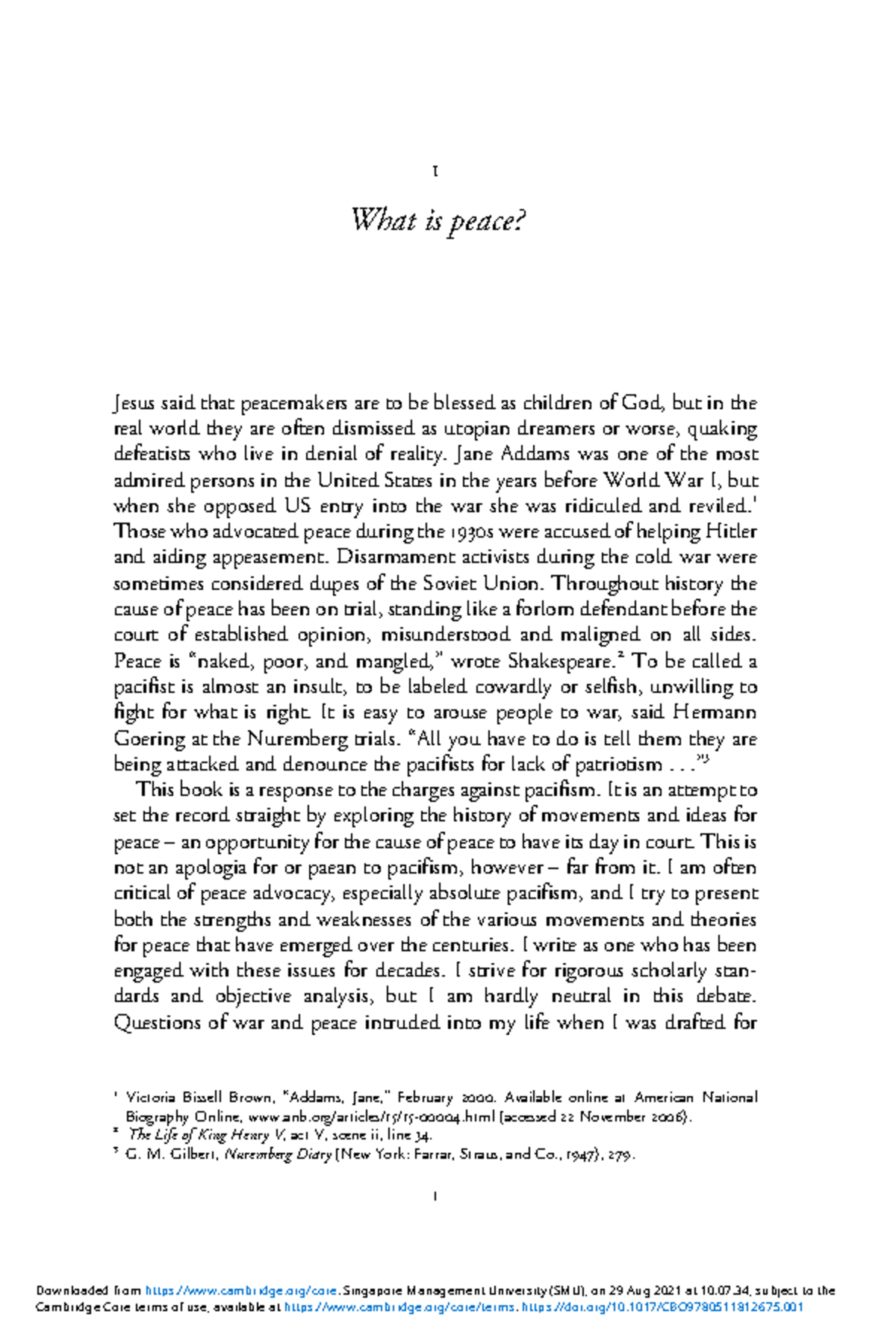 Reading - What is peace - 1 What is peace? Jesus said that peacemakers ...