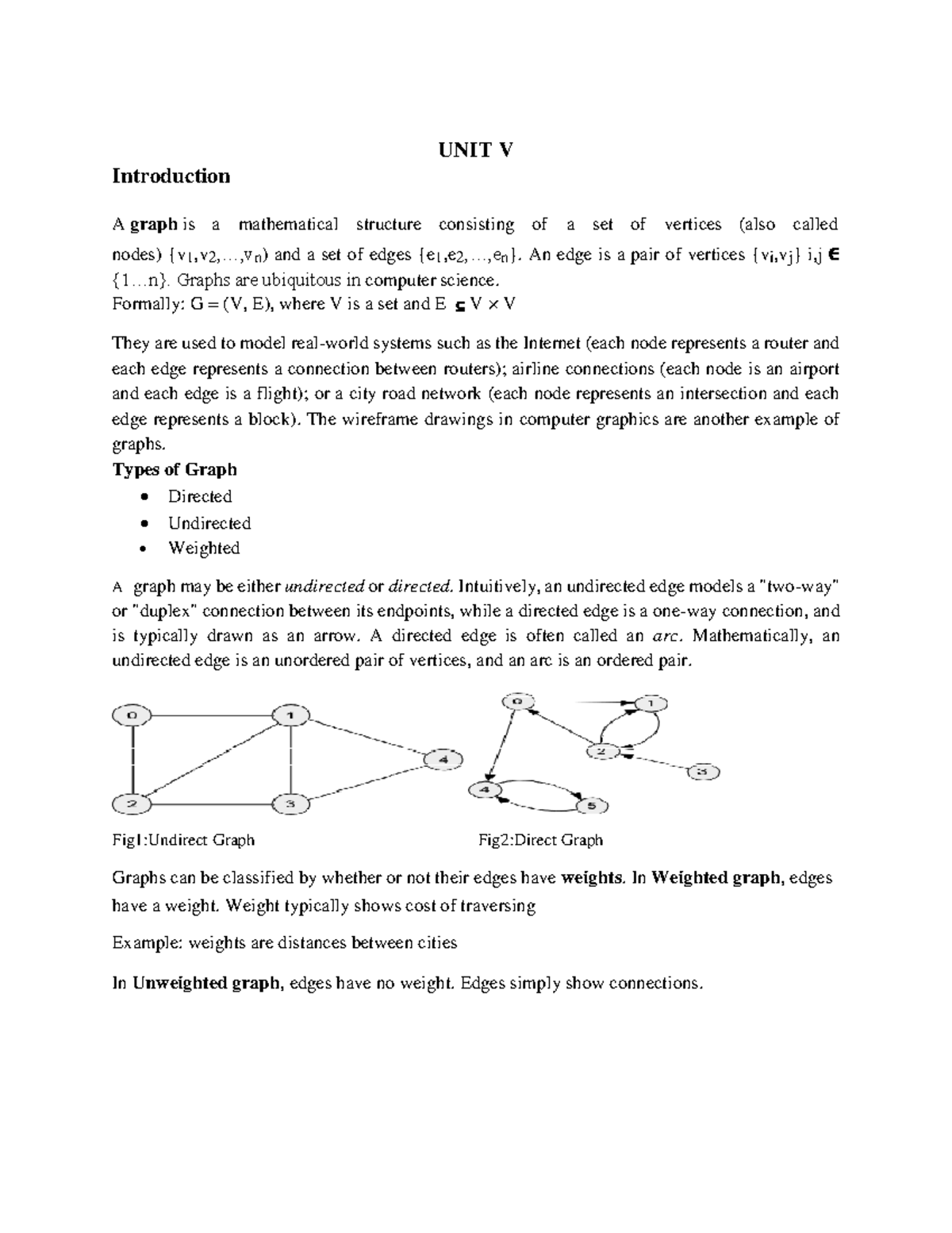 Graph (Lecture) - UNIT V Introduction A graph is a mathematical ...