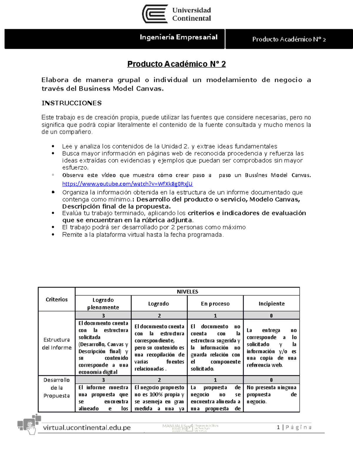 Producto Académico N2 - obligatorio, nota principal 20% - Producto Académico N° 2 Elabora de ...