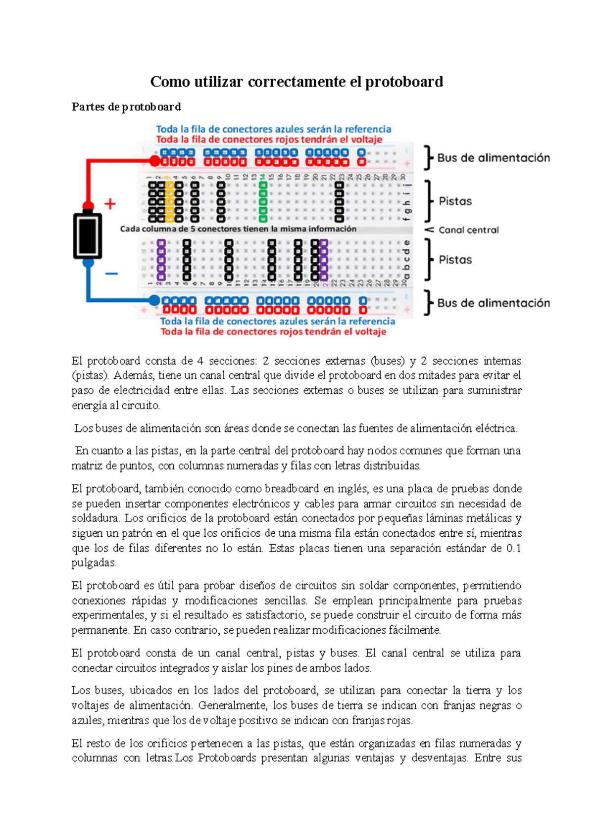 Como utilizar correctamente el protoboard - Además, tiene un canal central que divide el ...