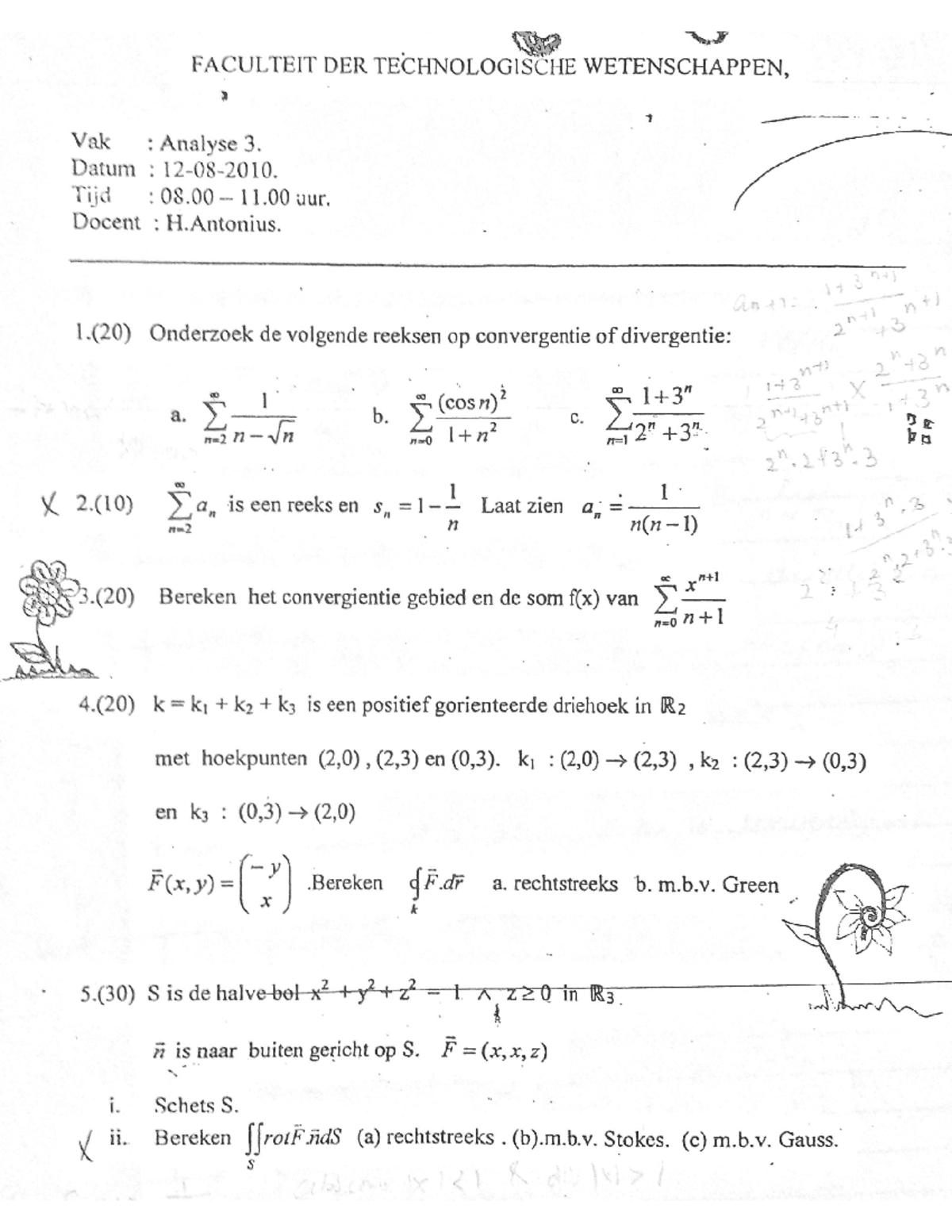 Analyse 3 12-08-2010 CORR MOD Wiskunde, Analyse 3 - Studocu