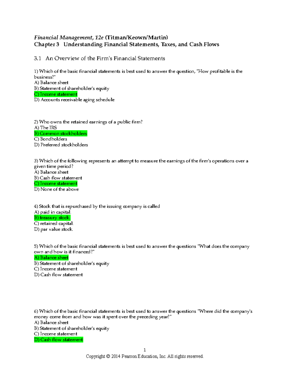 Sample/practice exam 2019, questions and answers - Financial Management ...