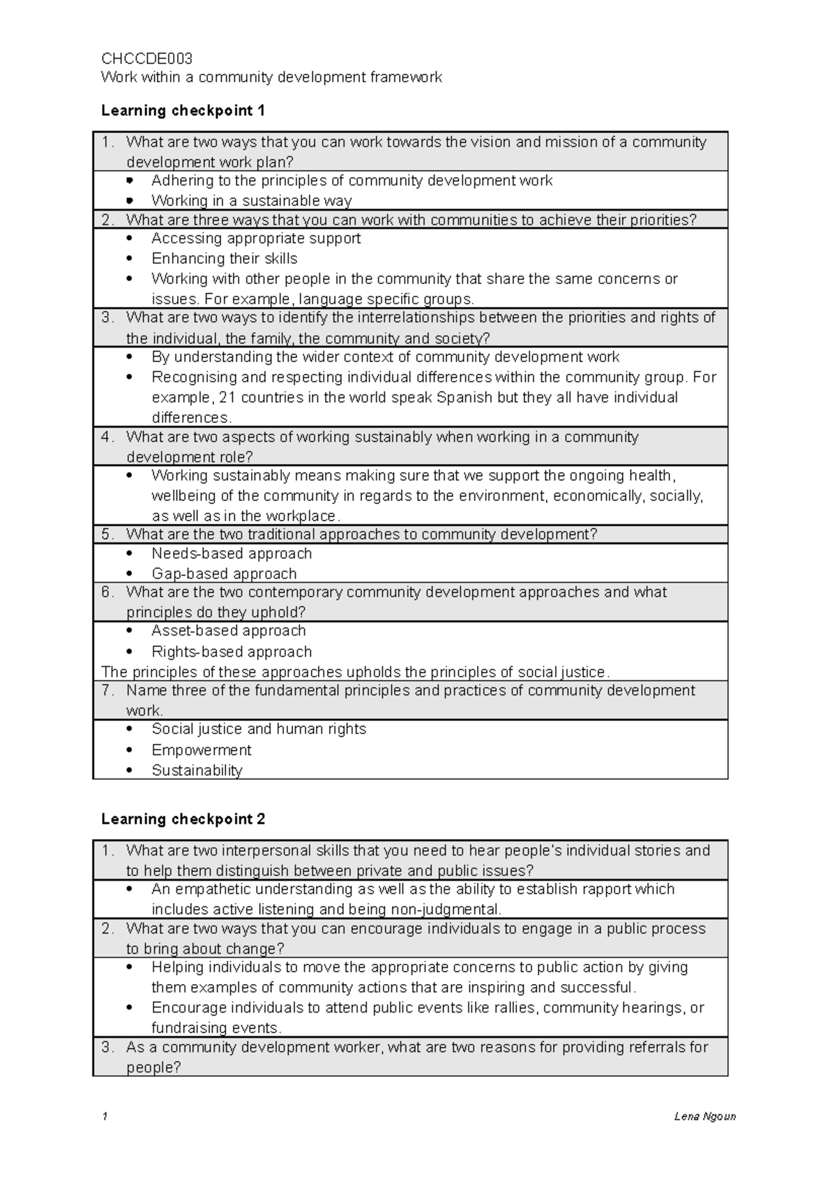 CHCCDE003 Work within a community development framework - Learning ...