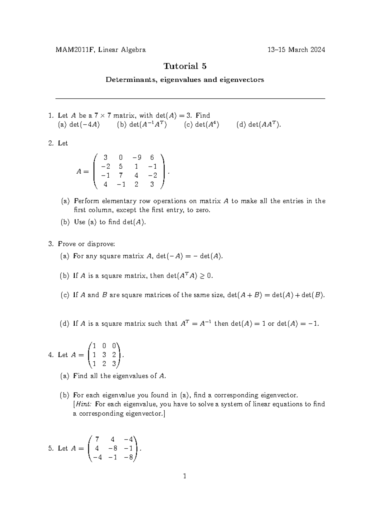 Tutorial 05 - MAM2011F, Linear Algebra 13–15 March 2024 Tutorial 5 ...