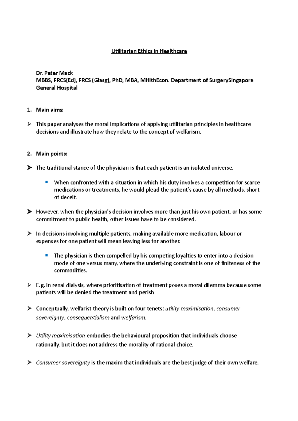 Analysis of Utilitarian Approach and Utilitarianism in Medical Ethics ...