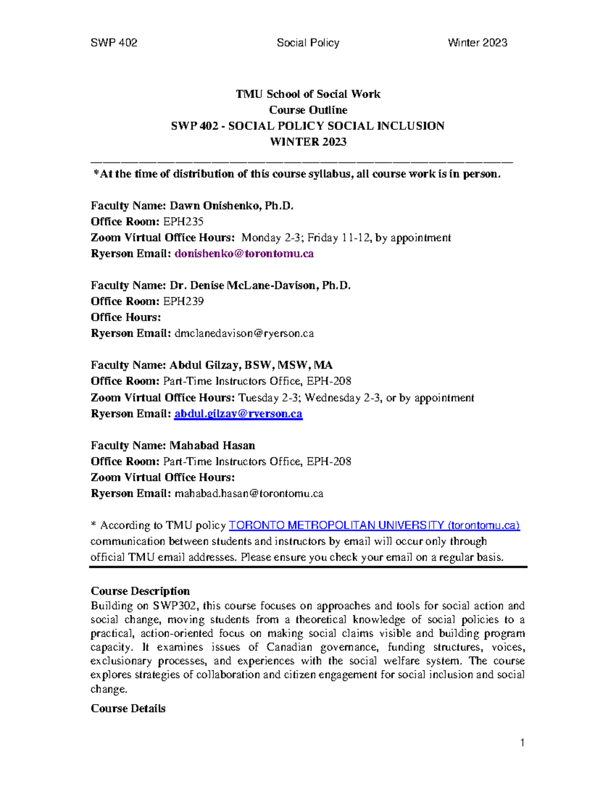 SWP402 Course Outline 2023 Asposted - TMU School of Social Work Course ...