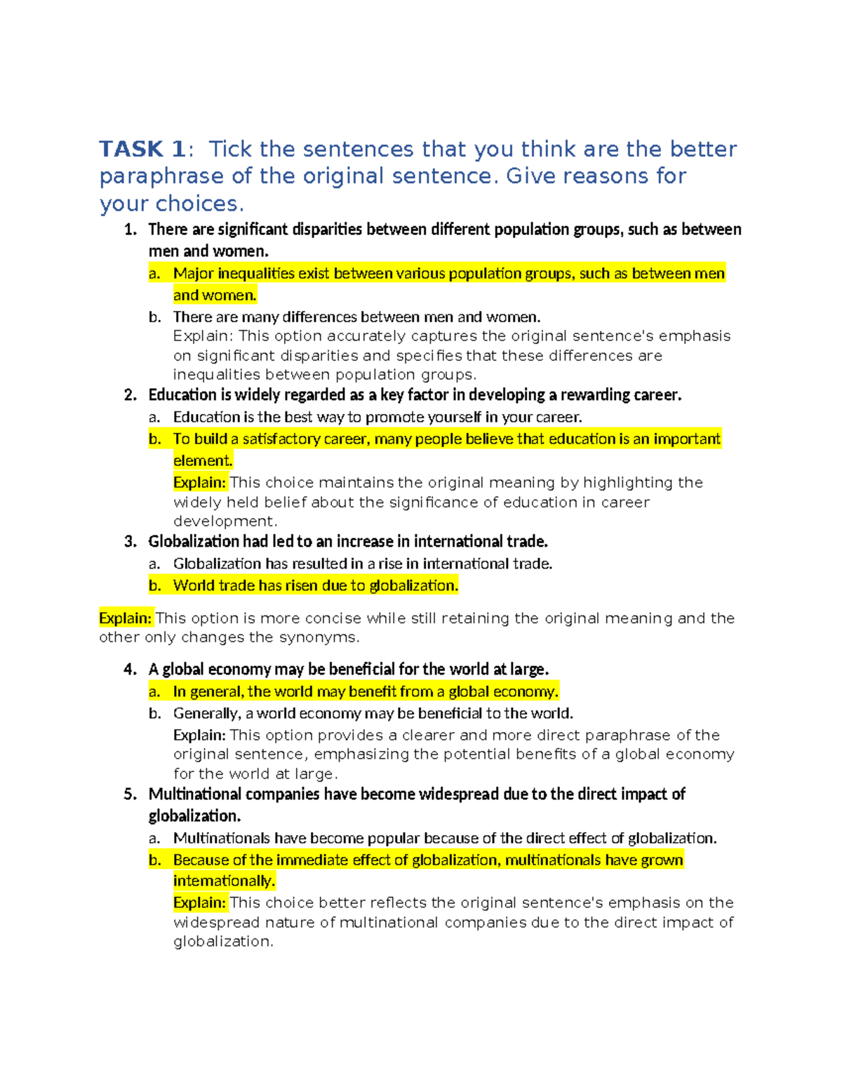 bai tap mon su pham tieng anh - TASK 1: Tick the sentences that you ...