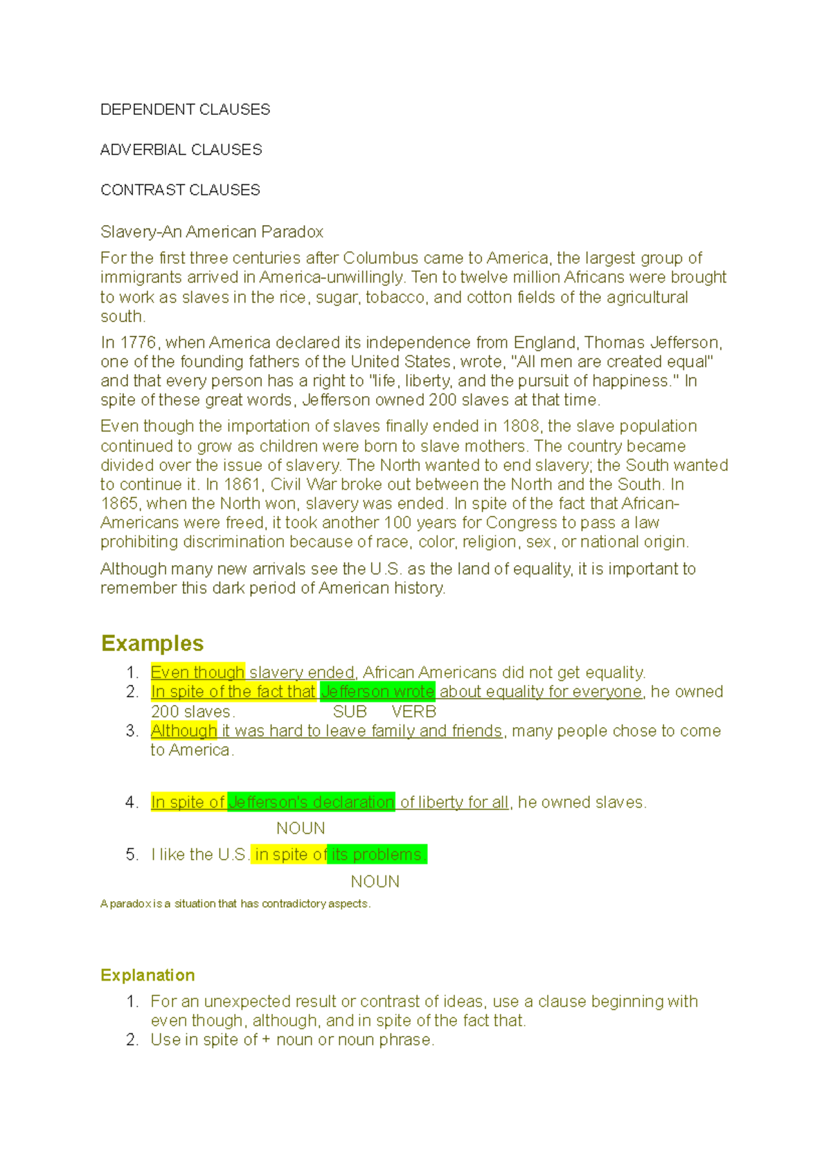 Adverbial clause Contrast - DEPENDENT CLAUSES ADVERBIAL CLAUSES ...