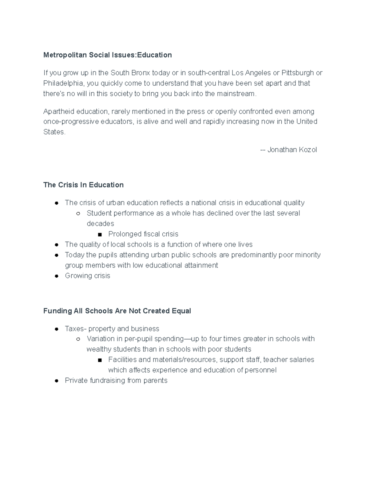 Metropolitan Social Issues Education Notes - Metropolitan Social Issues ...