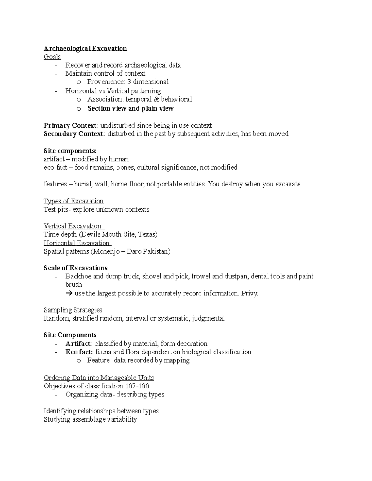 **Archaeology Notes fs - Archaeological Excavation Goals - Recover and ...