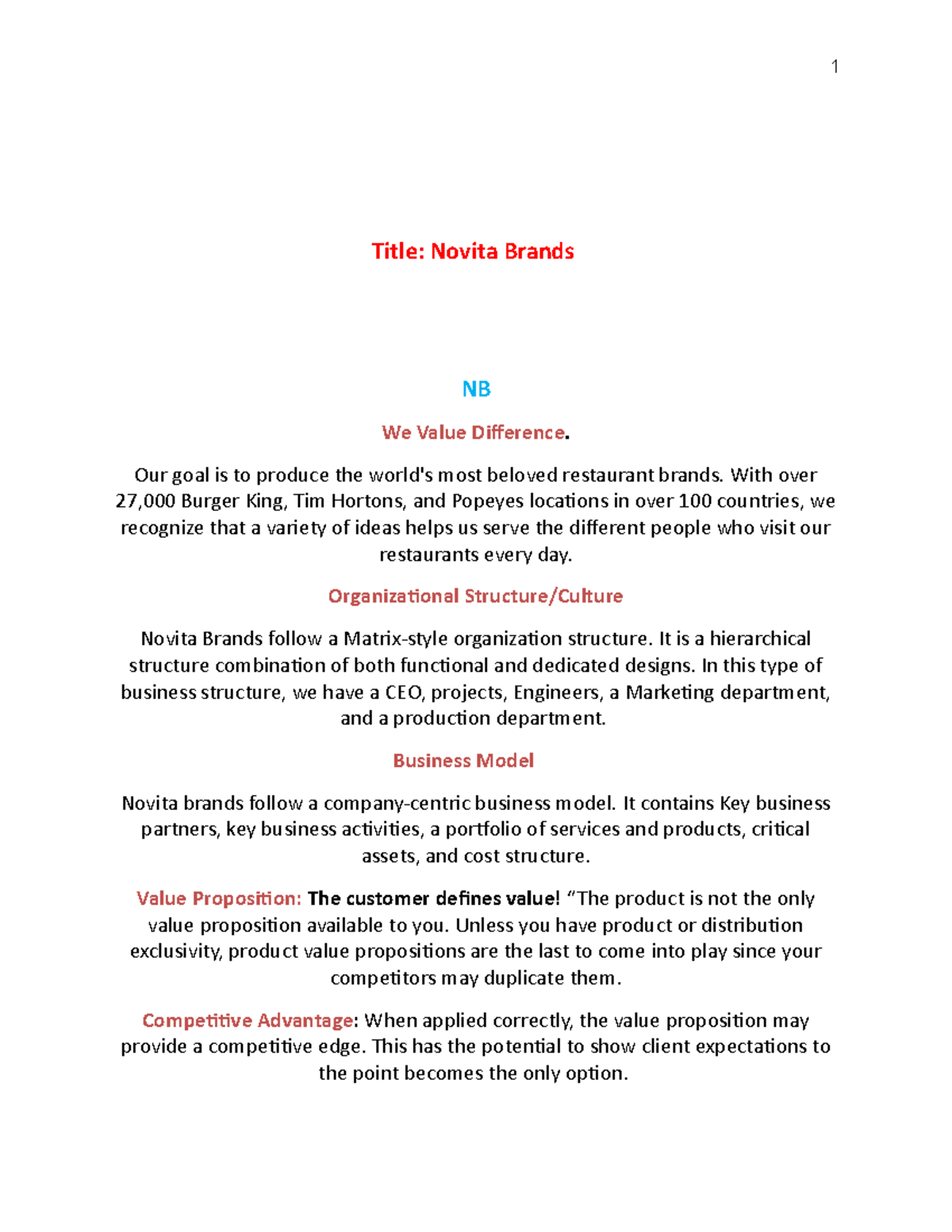 Novita Brands - Title: Novita Brands NB We Value Difference. Our goal ...