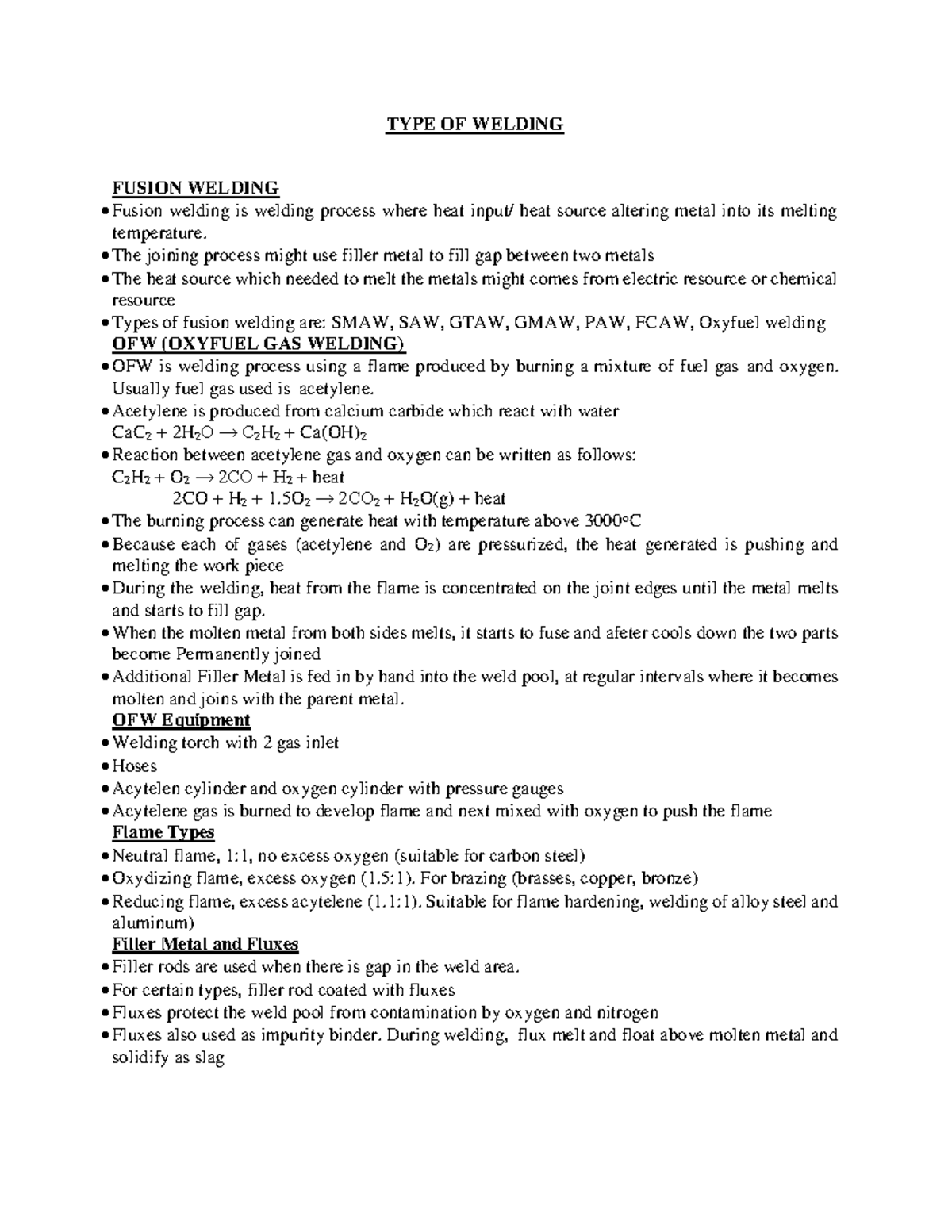 TYPE OF Welding (part 1) - TYPE OF WELDING FUSION WELDING Fusion ...