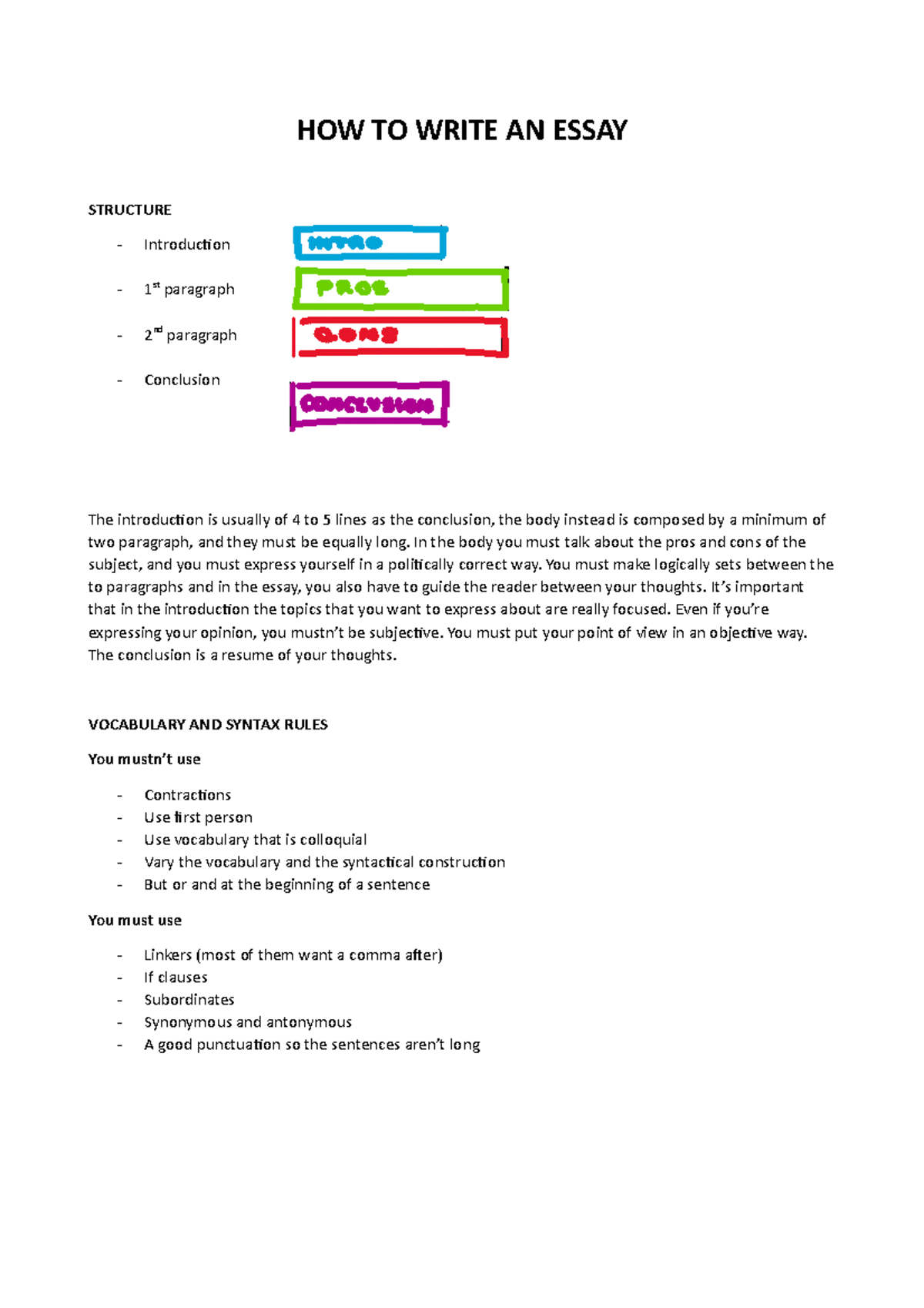 HOW TO Write AN Essay - HOW TO WRITE AN ESSAY STRUCTURE Introduction 1 ...