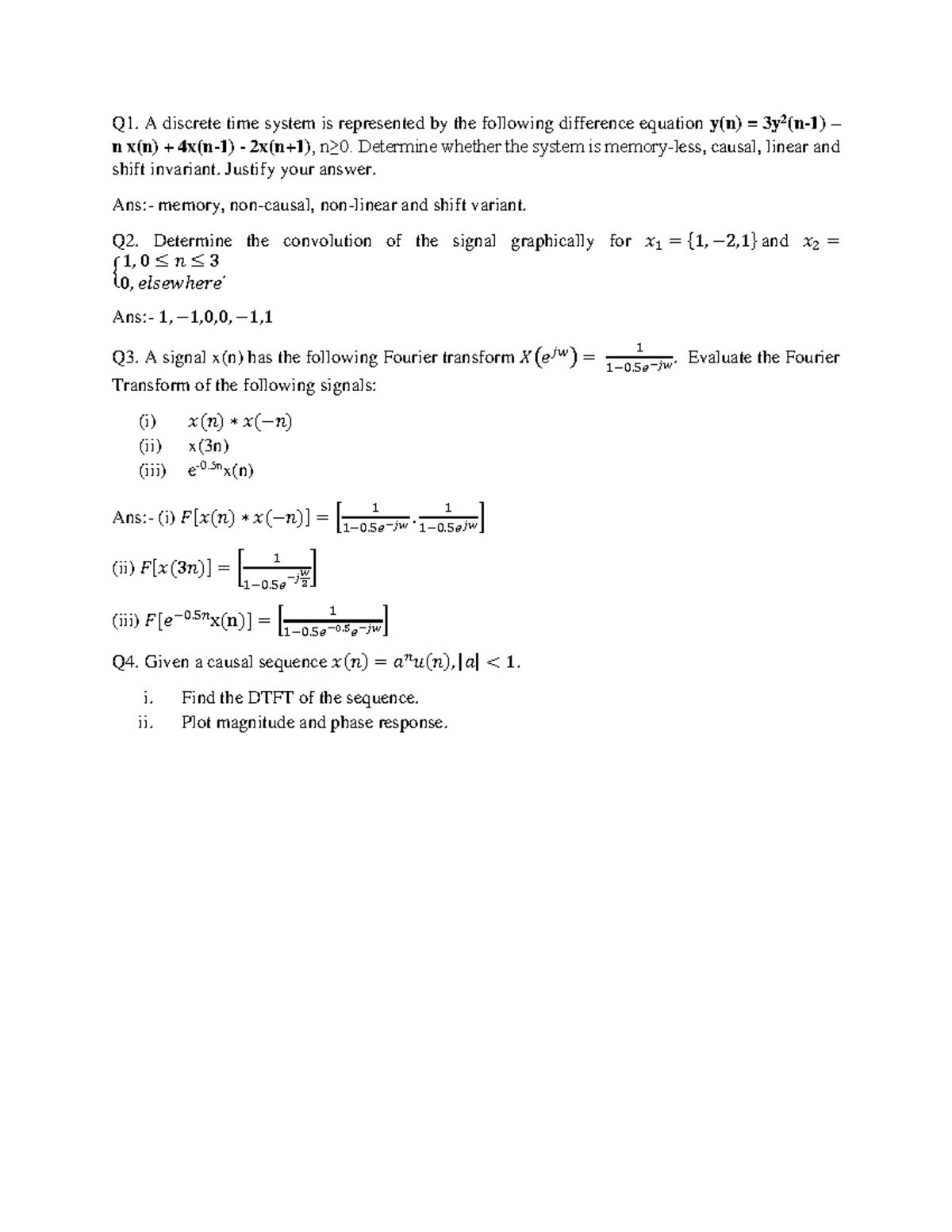 Ec3007 Assignment 1 This Is A Assignment From Digital Signal Processing Q1 A Discrete Time