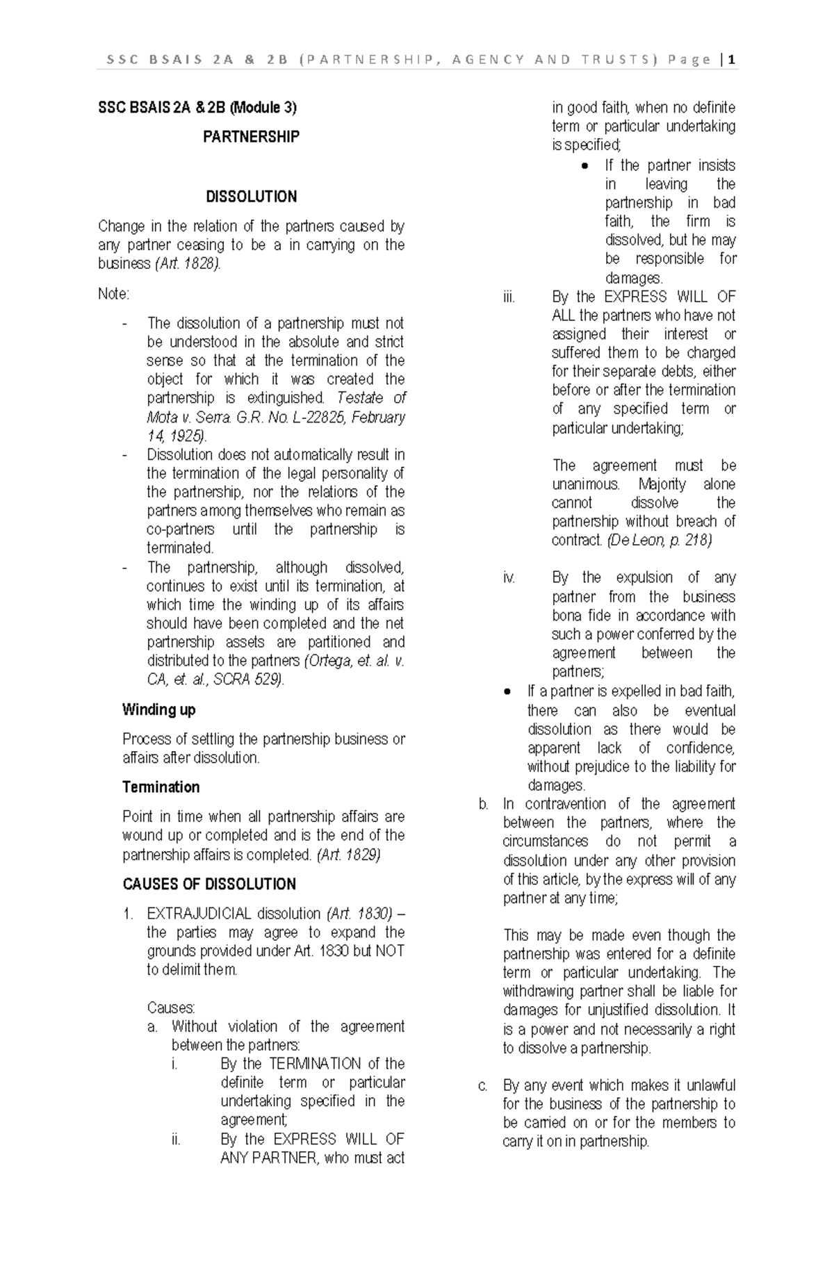 Module-3 - Law-Dissolution - SSC BSAIS 2A & 2B (Module 3) PARTNERSHIP ...