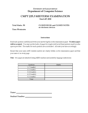 Assignment number2 - CMPT 215: Introduction to Computer Organization and Architecture Assignment ...
