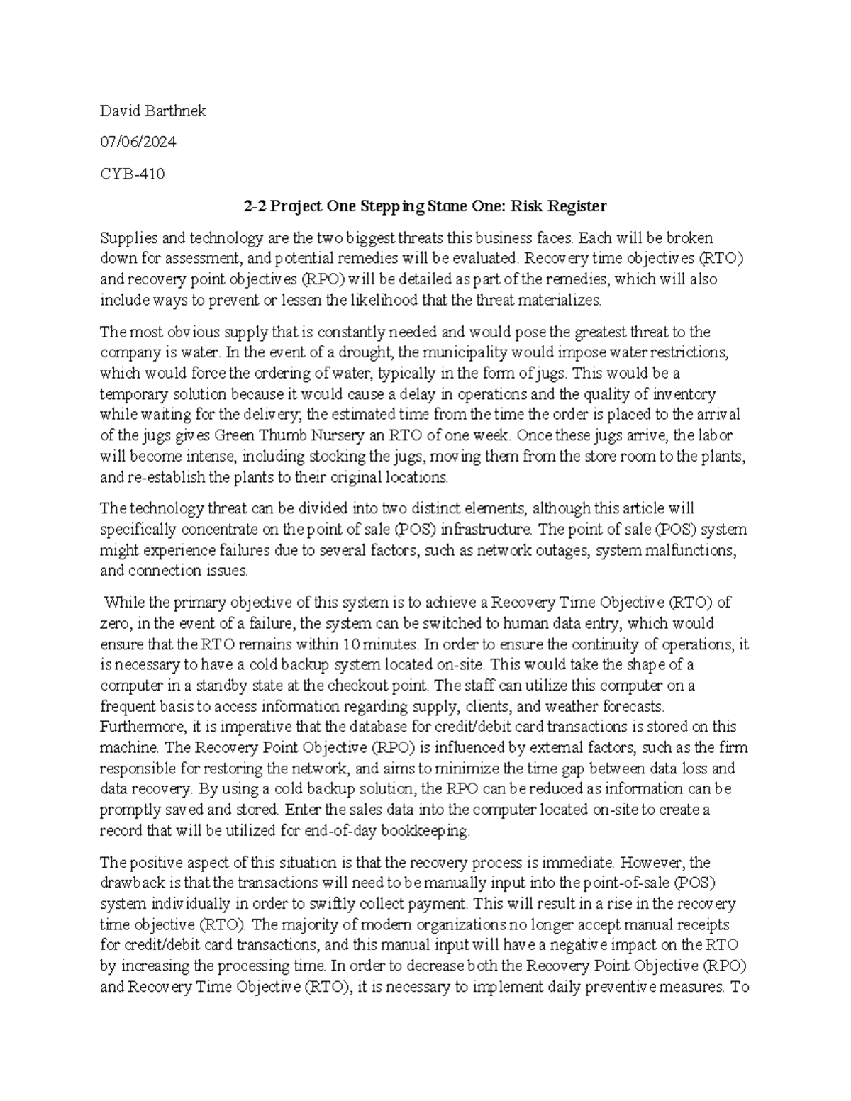 David Barthnek CYB 410 Milestone 1 - David Barthnek 07/06/ CYB- 2-2 ...