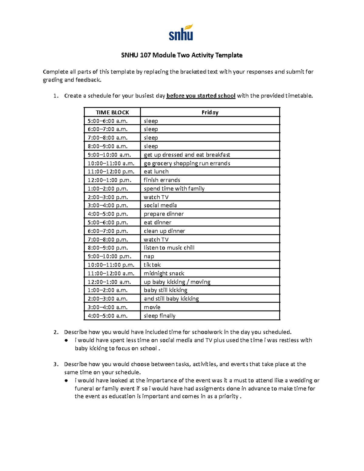 Module 2 - SNHU 107 Module Two Activity Template Complete all parts of ...