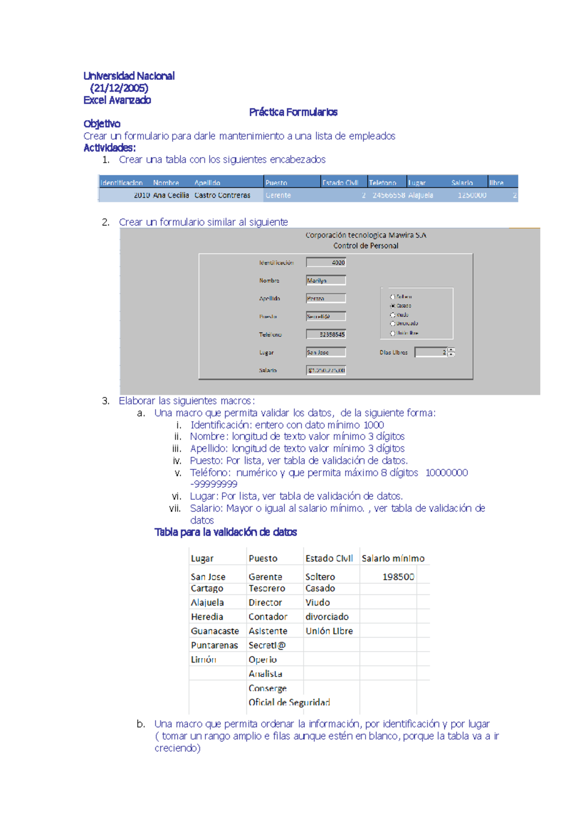 Practica formulario Programado - Universidad Nacional Excel Avanzado Formularios Objetivo Crear ...