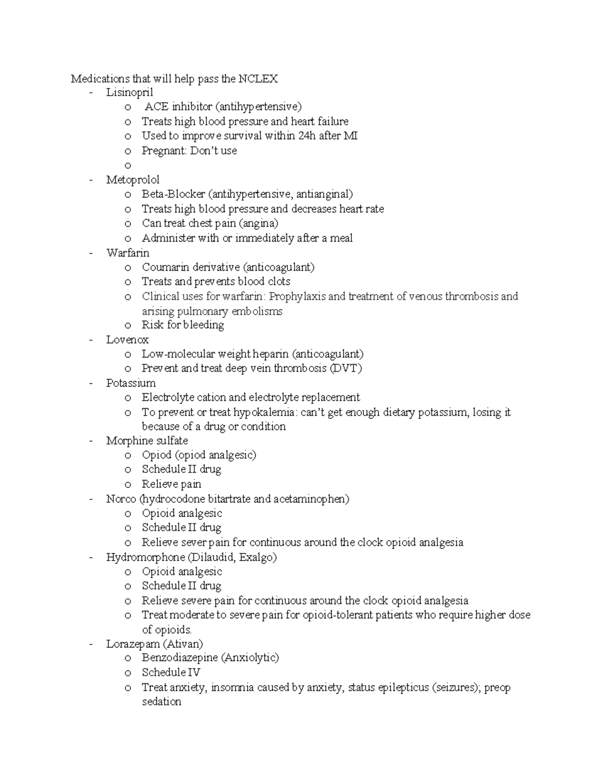 Drugs TO KNOW - Medications that will help pass the NCLEX - Lisinopril ...