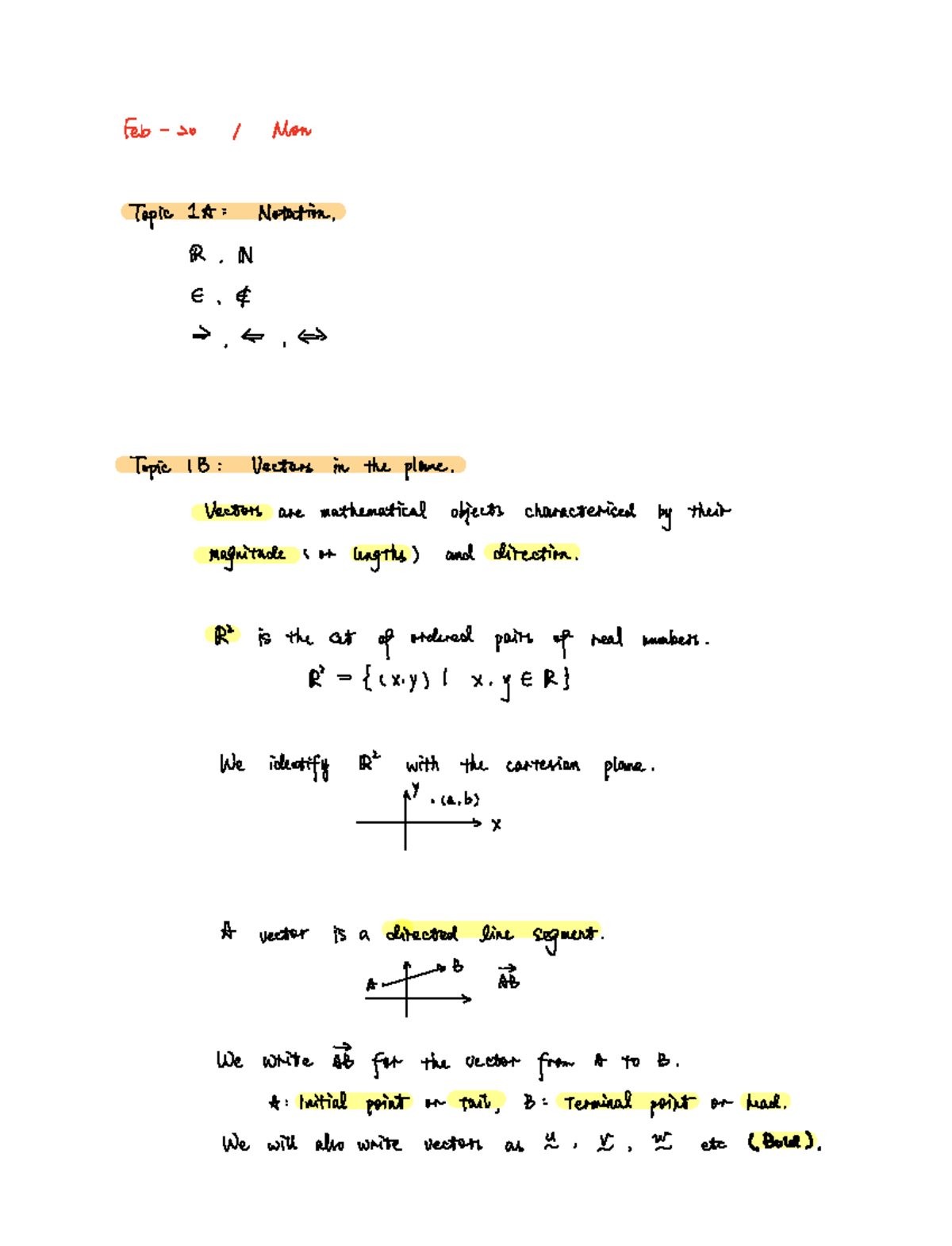 lecture notes for week 1 - Feb 20 Mon Topic 1A : Notation R IN E ...