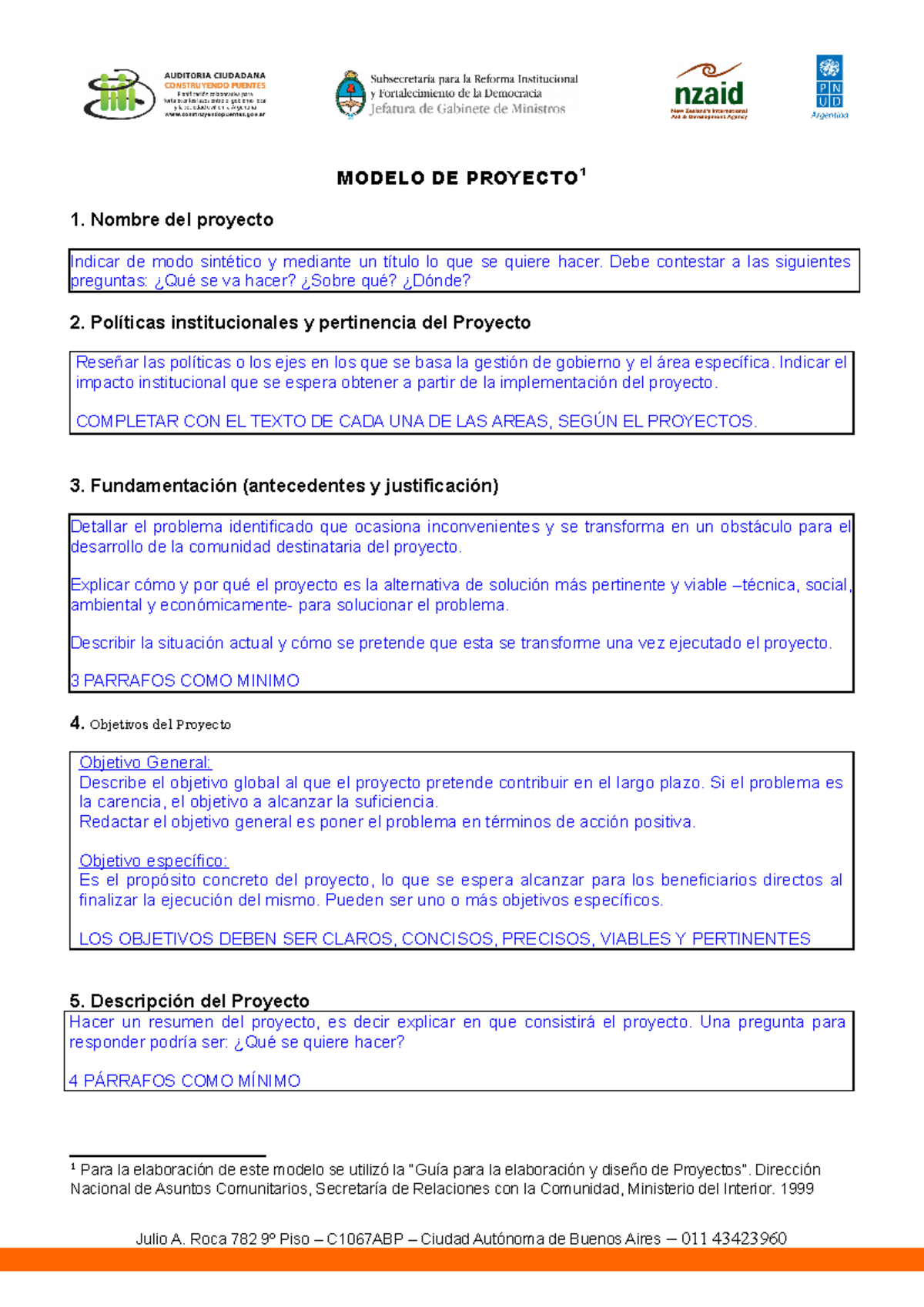 Modelo DE Proyectop.P. - MODELO DE PROYECTO 1 1. Nombre del proyecto ...