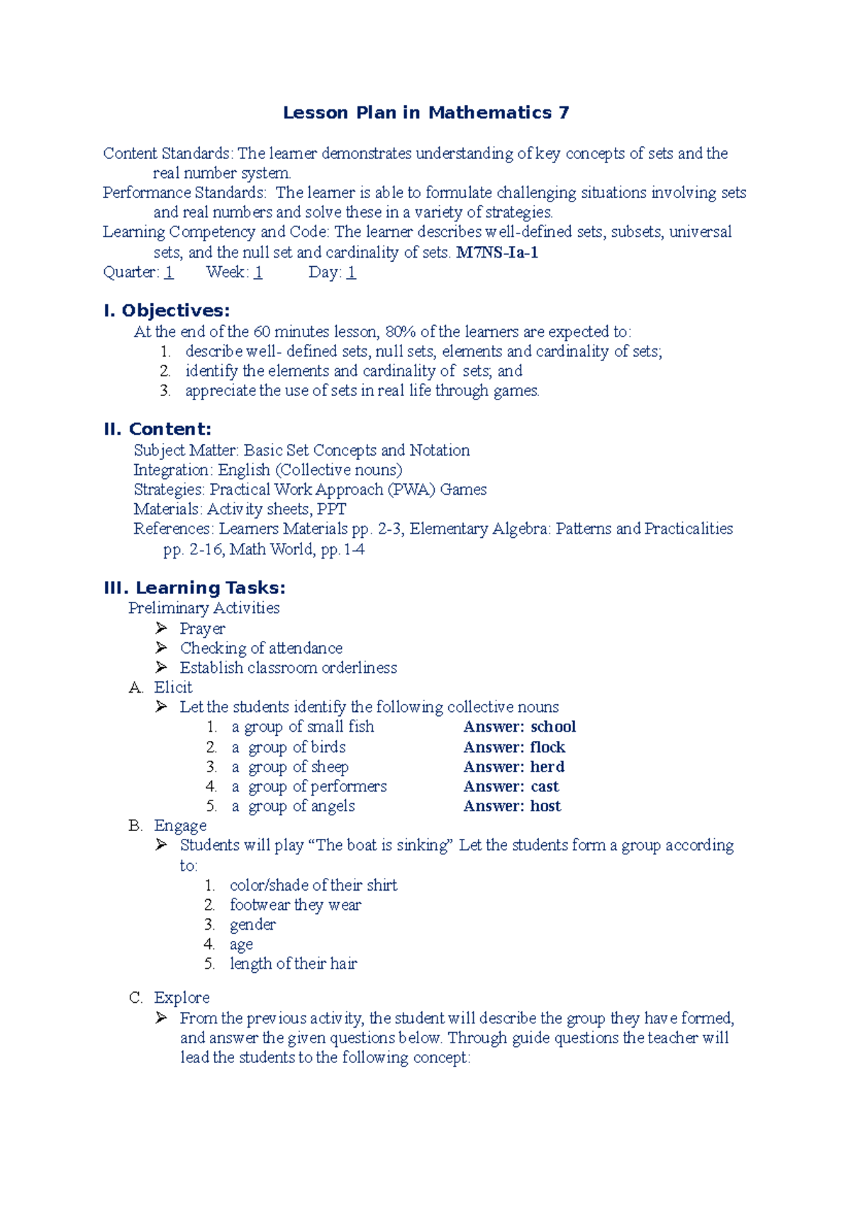 DLP-Grade 7-Final - Examples of formulated lessons - Lesson Plan in ...