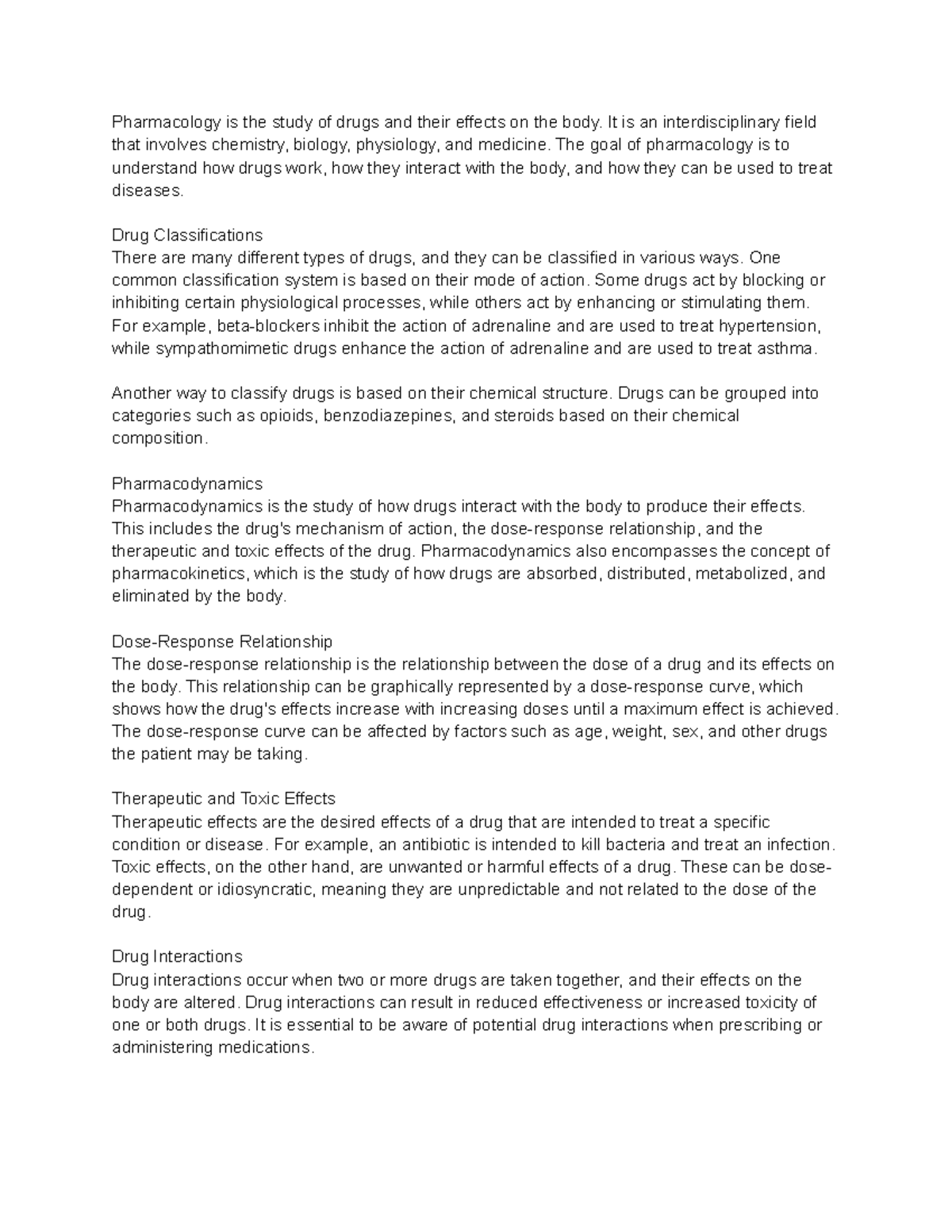 Introduction to Pharmacology - Pharmacology is the study of drugs and ...